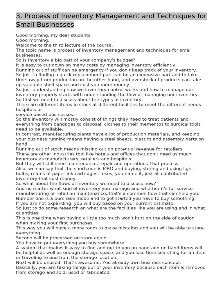 Chapter 3master Course in Inventory Management and Inventory Control | PDF