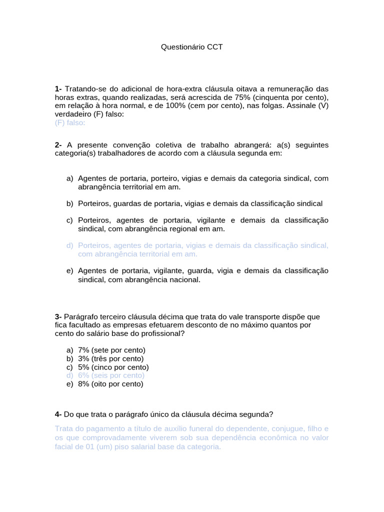 Questionário - 1 A 15 - CCT | PDF