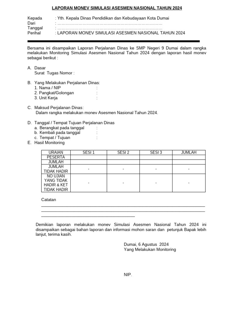 Laporan Monev Simulasi Asesmen Nasional Tahun 2024 | PDF