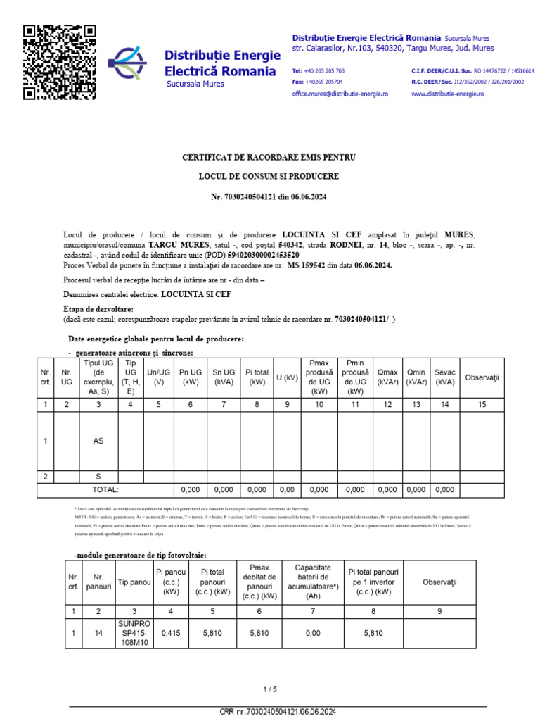 Certificat de Racordare de Consum Si Producere | PDF