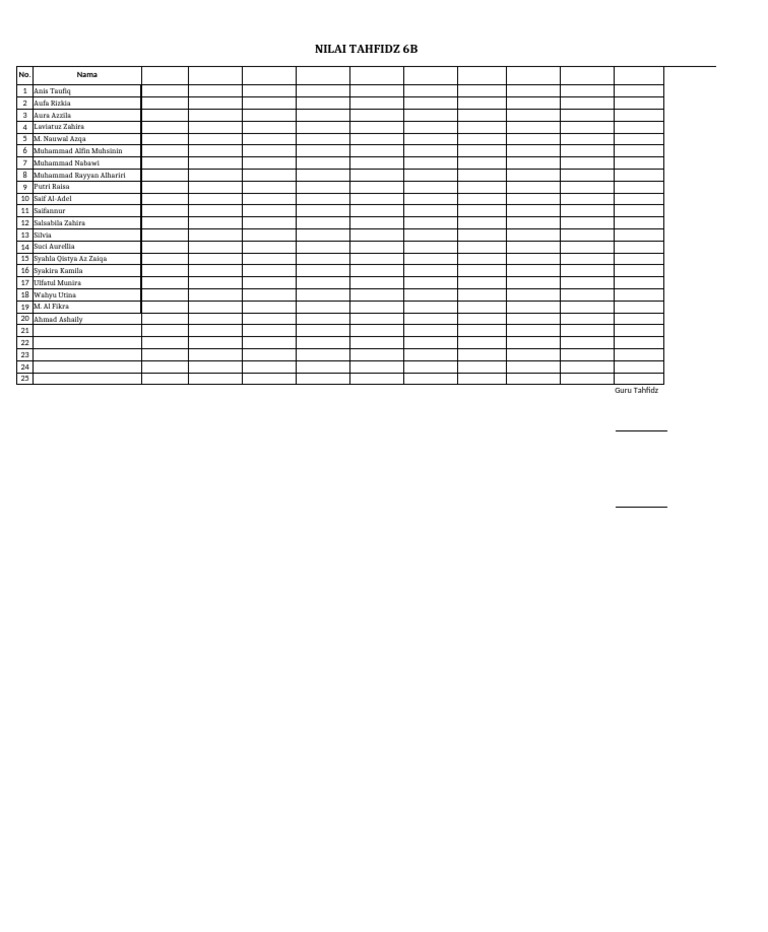 Form Nilai Tahfidz - 6B | PDF