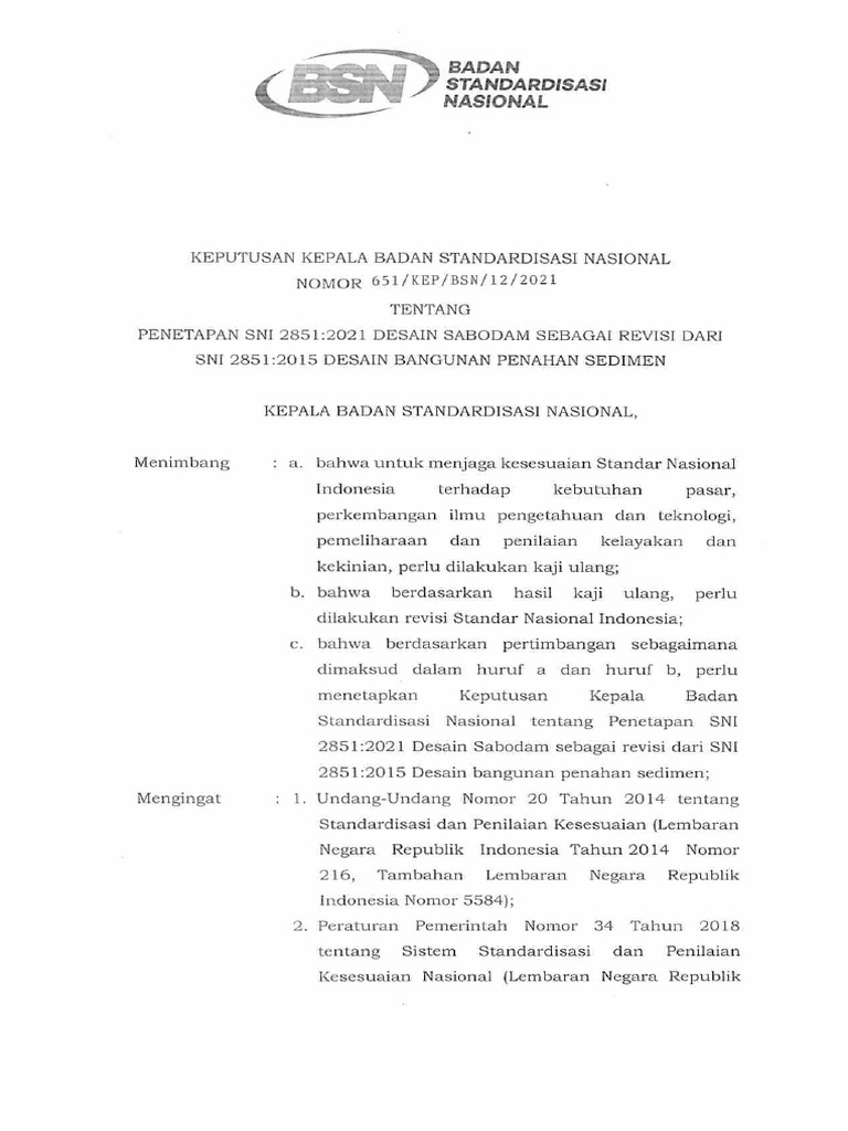 SNI 2851 - 2021 Desain Sabodam | PDF