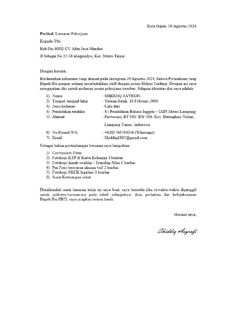 Berkas Lamaran | PDF