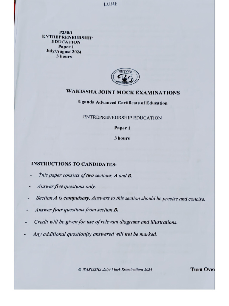 ENT 1 Wakissha 2024 | PDF