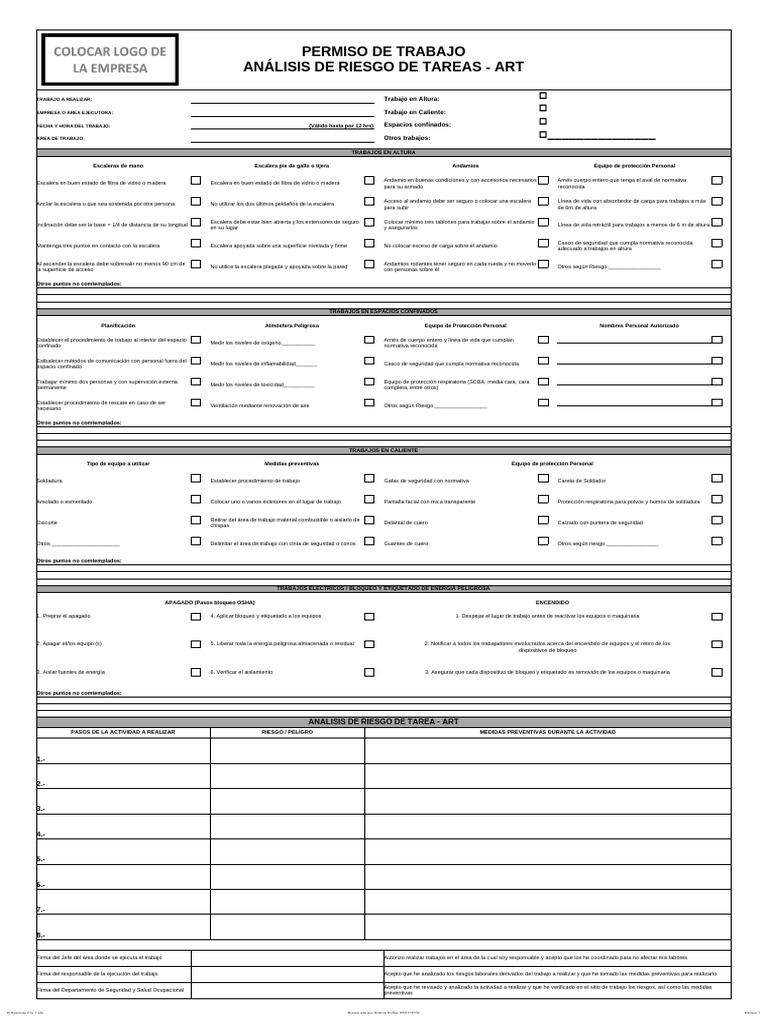 Formato Permiso de Trabajo - Act. Alto Riesgo | PDF