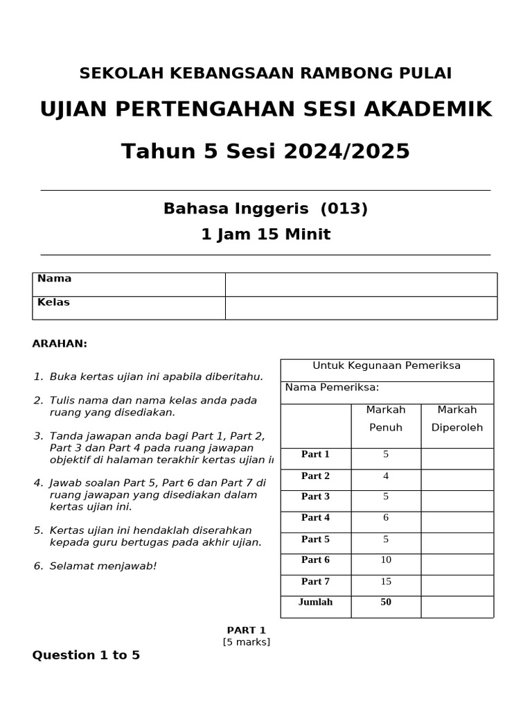 upsa tahun 5 | PDF