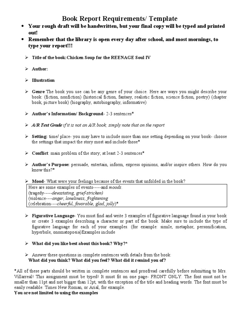 Book Report Requirements and Template | PDF | Books