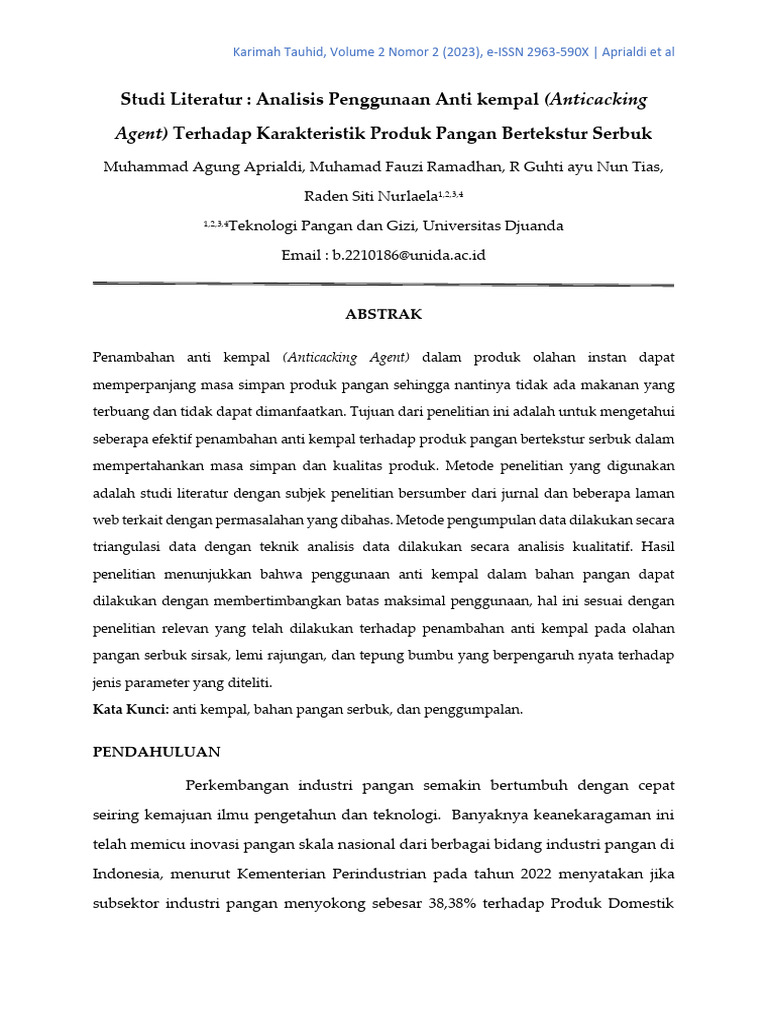 Studi Literatur: Analisis Penggunaan Anti Kempal Terhadap Karakteristik ...