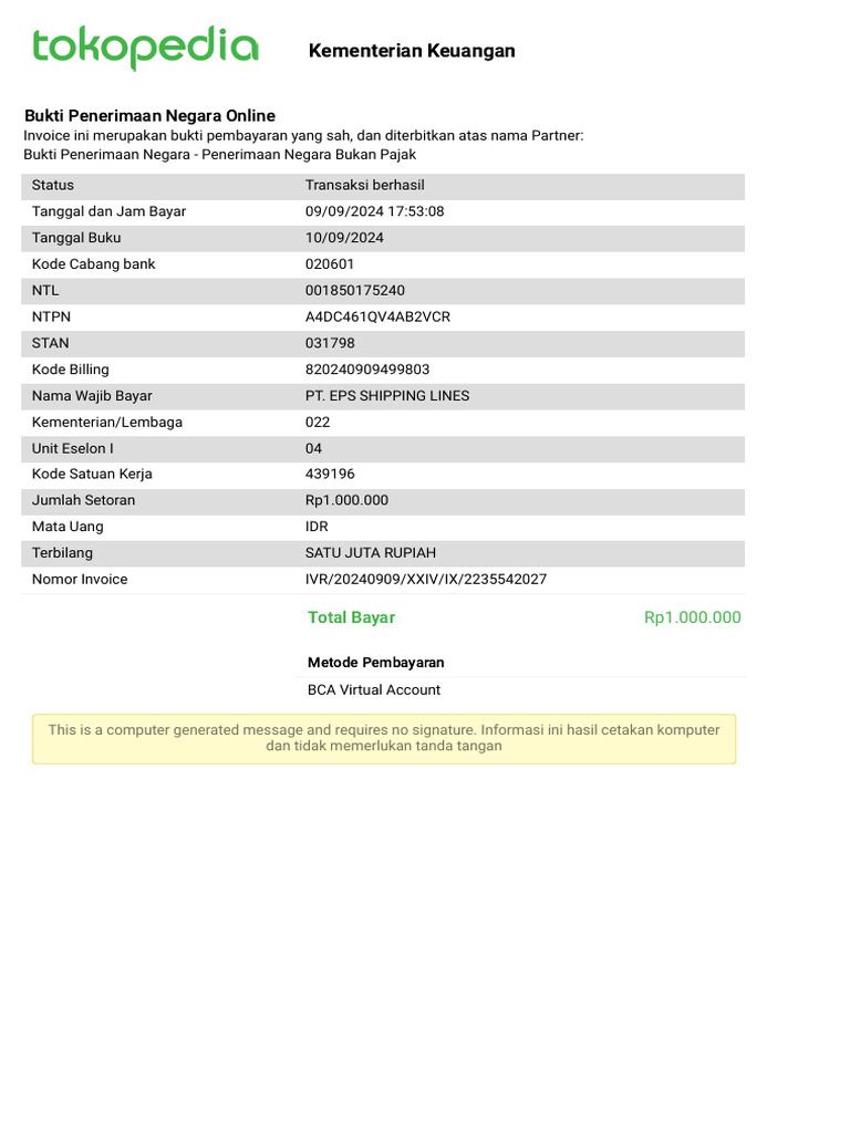 Bukti Bayar PNBP Surat Ukur Sementara | PDF