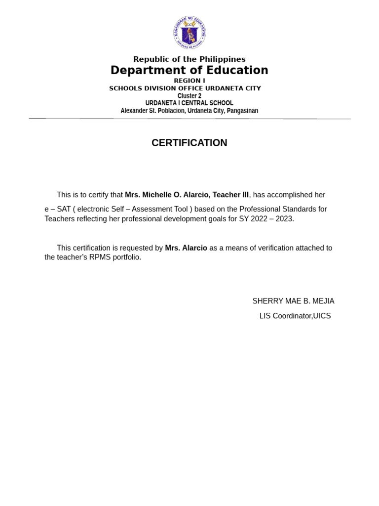 E-Sat Certification | PDF