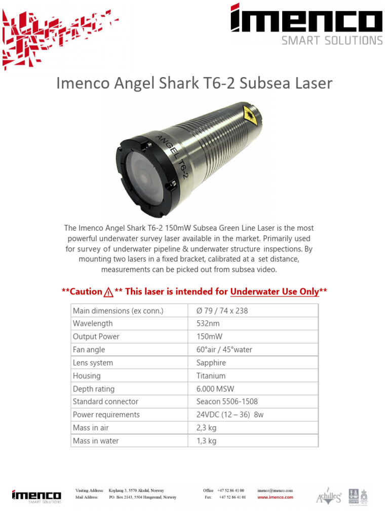 Imenco-Angel-Shark-T6-2-150mW-Subsea-Green-Line-Laser | PDF