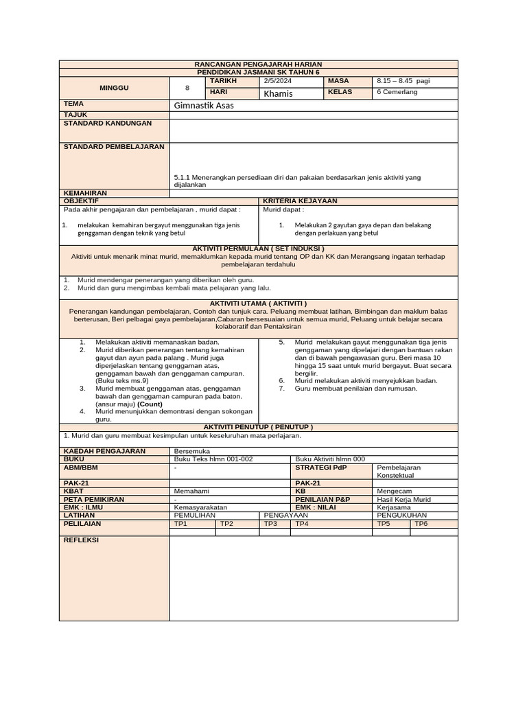 Minggu 8 Pendidikan Jasmani SK Tahun 6 2022 by Cikgu Gorgeous | PDF