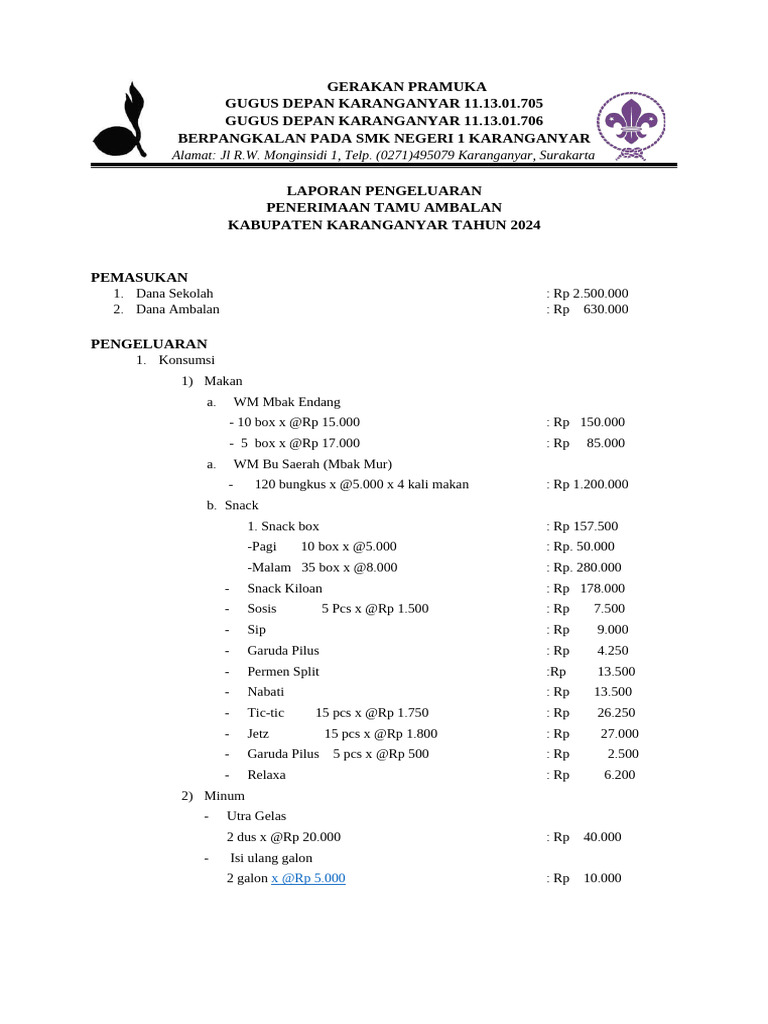 SPJ Pengeluaran Pta 2024 | PDF
