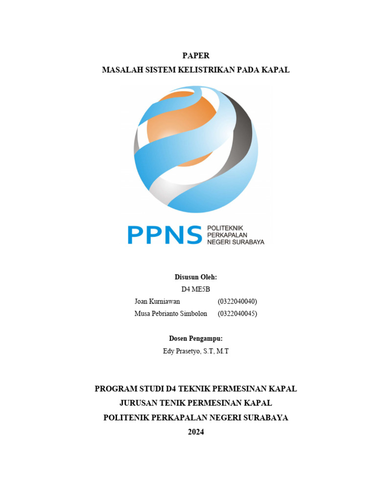 Tugas Paper Masalah Sistem Kelistrikan Kapal - Joan - Musa - D4ME5B | PDF