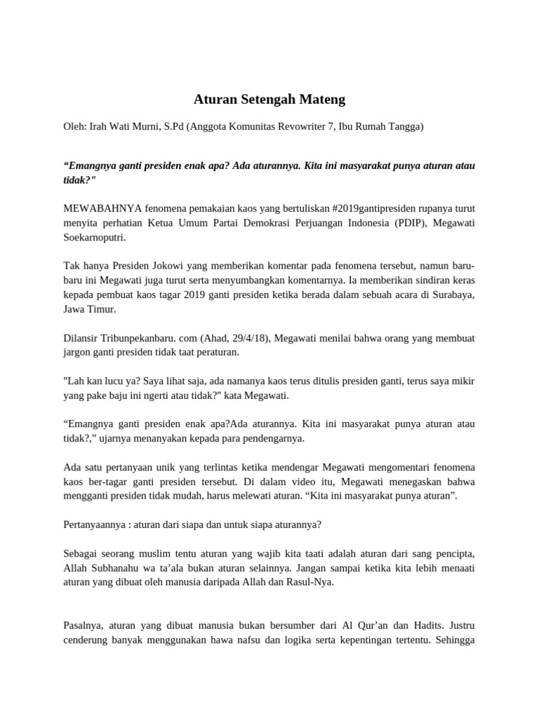 Aturan Setengah Mateng | PDF
