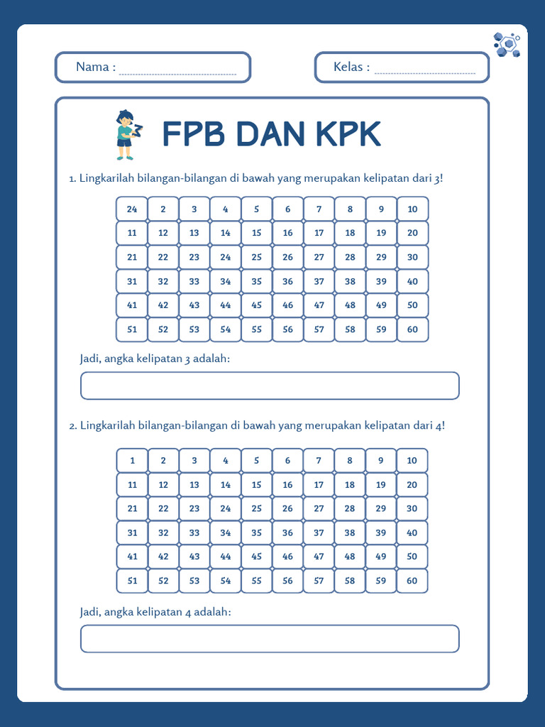 FPB Dan KPK Lembar Kerja Matematika Numerasi Dalam Biru Ilustratif | PDF
