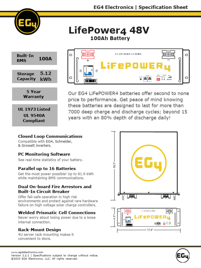 EG4 LifePower4 48V Spec Sheet | PDF