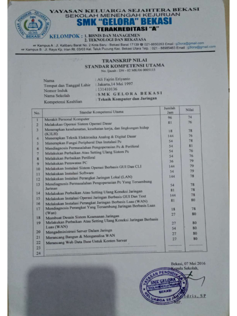 Transkrip Nilai | PDF