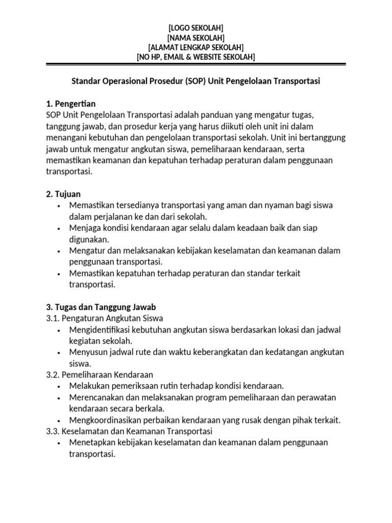 Sop Unit Pengelolaan Transportasi1 | PDF