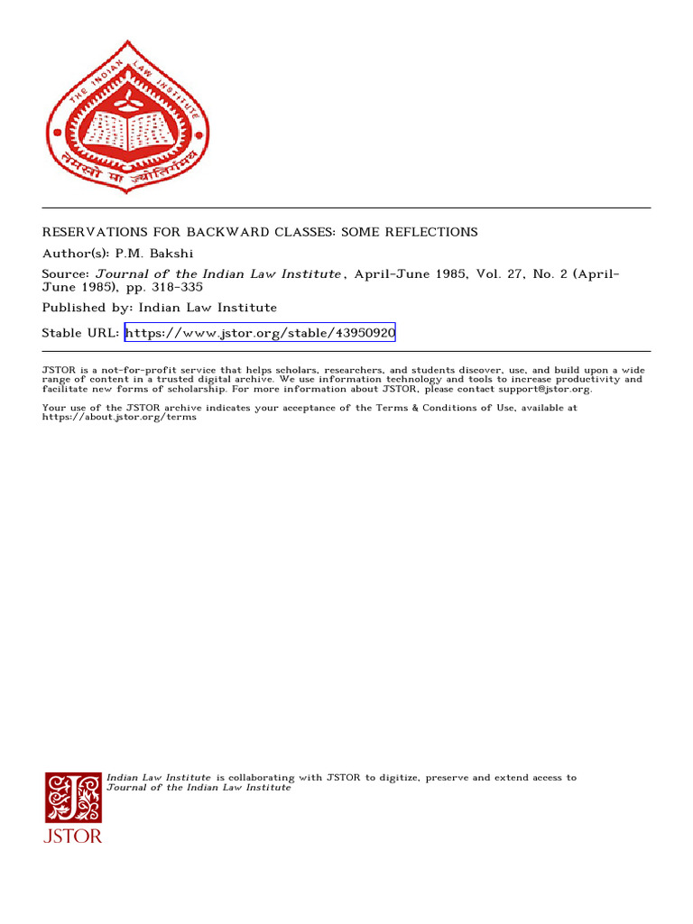 Reservations For Backward Classes | PDF