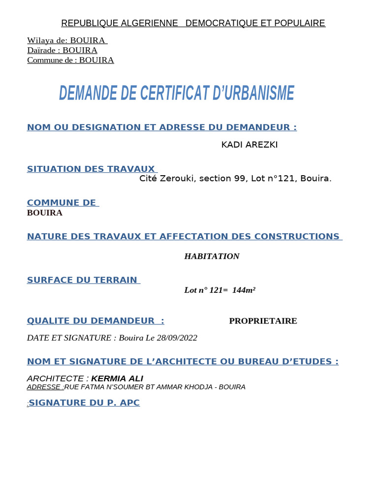 Certificat Urbanisme | PDF