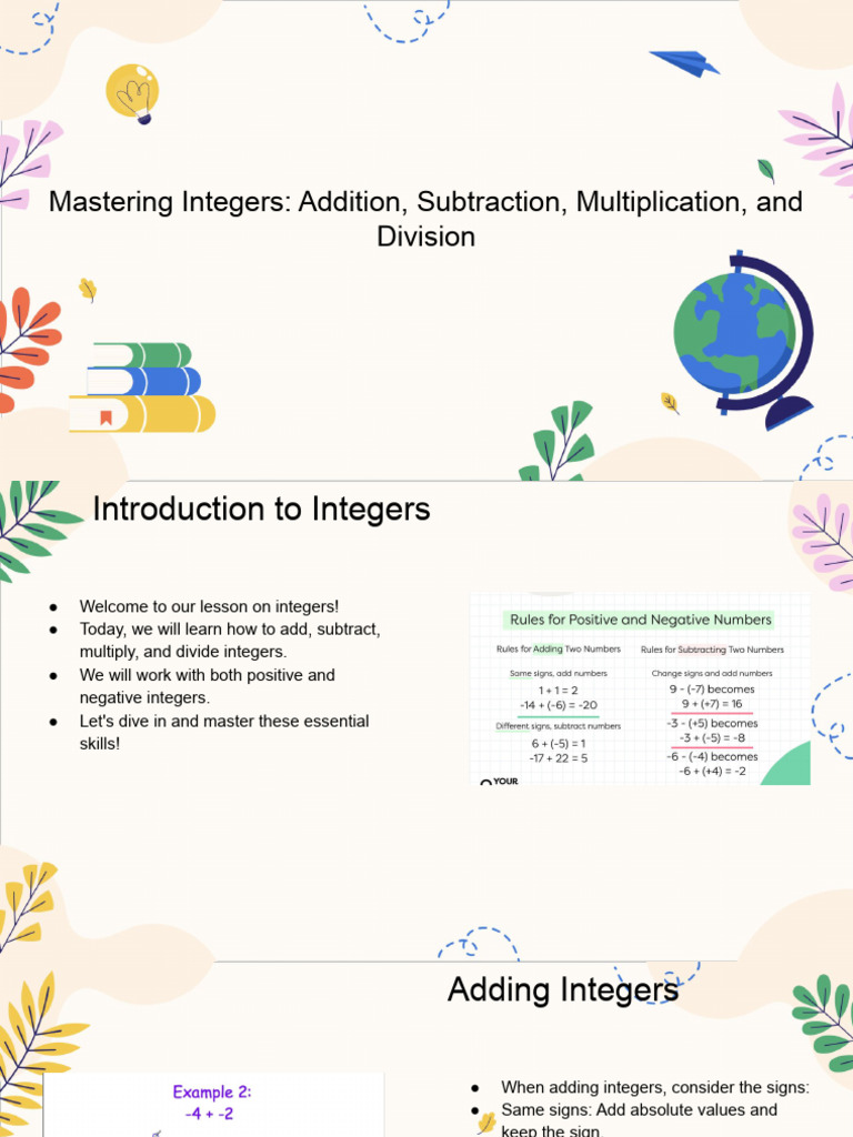 Unit 1.1 - +, - , X and - Positive and Negative Integers | PDF