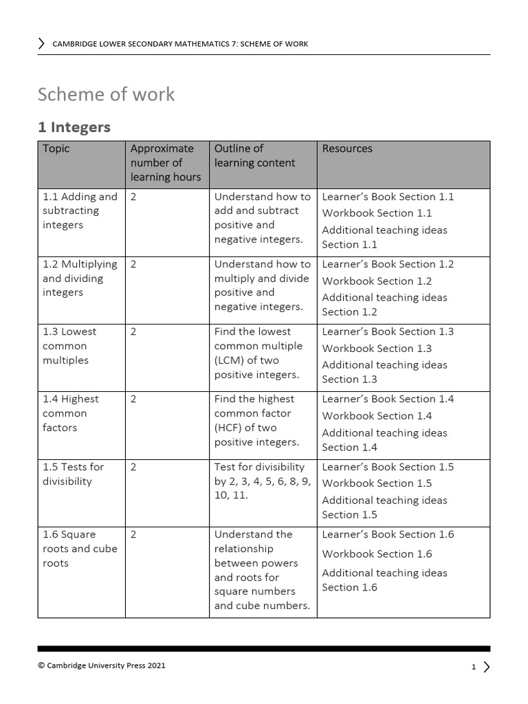 LS Maths 7 Scheme of Work | PDF
