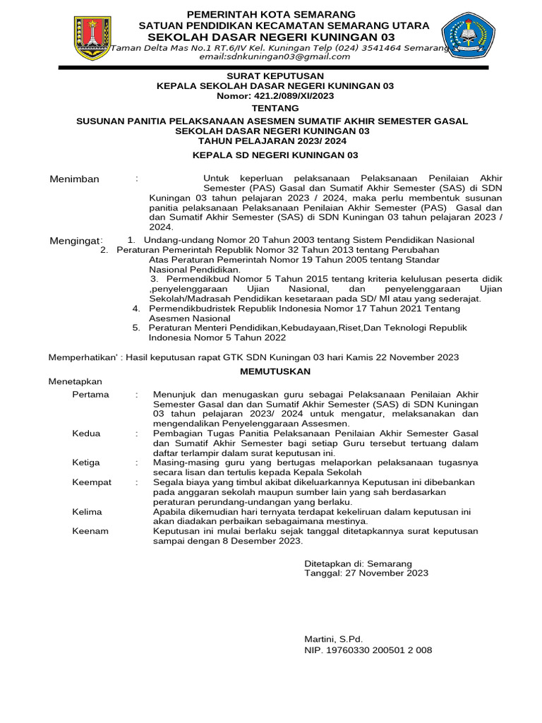 SK Panitia PTS Gasal 2023 | PDF