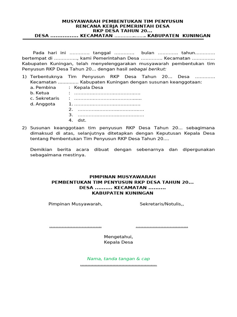 BA. Pembentukan Tim Penyusun RKP Desa | PDF