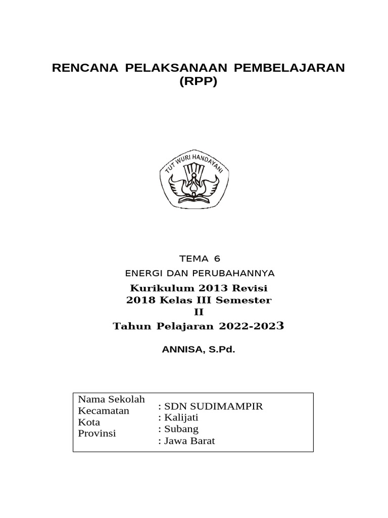 RPP Kls 3 Tema 6 Subtema.2 | PDF