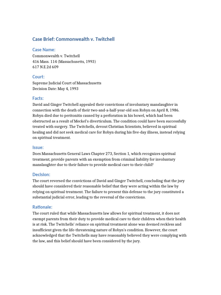 Commonwealth V Twitchell Full English Case Brief | PDF