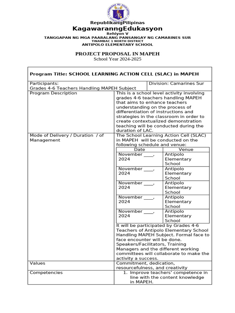 Project Proposal in Mapeh Sy 2024-2025 | PDF