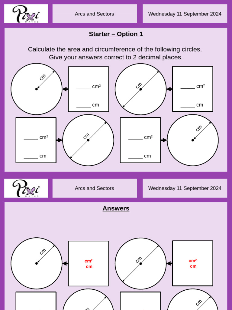Arcs and Sectors PixiPPt | PDF | Area | Teaching Methods & Materials
