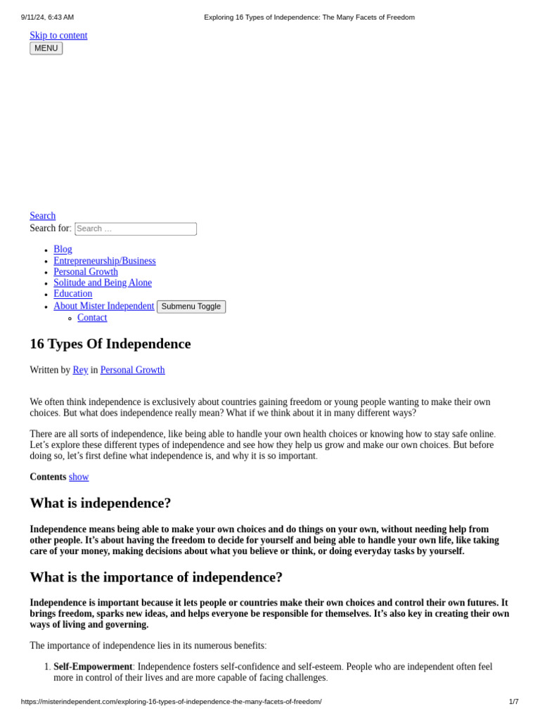 Exploring 16 Types of Independence - The Many Facets of Freedom | PDF