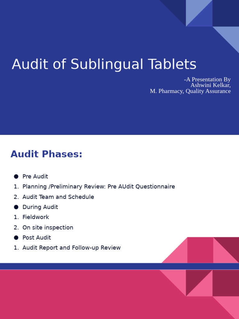 Audit of Sublingual Tablets | PDF | Audit | Technology & Engineering