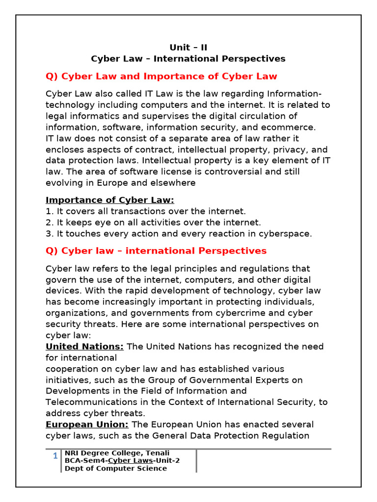 Bca Sem4 Unit-2 Cyber Laws | PDF