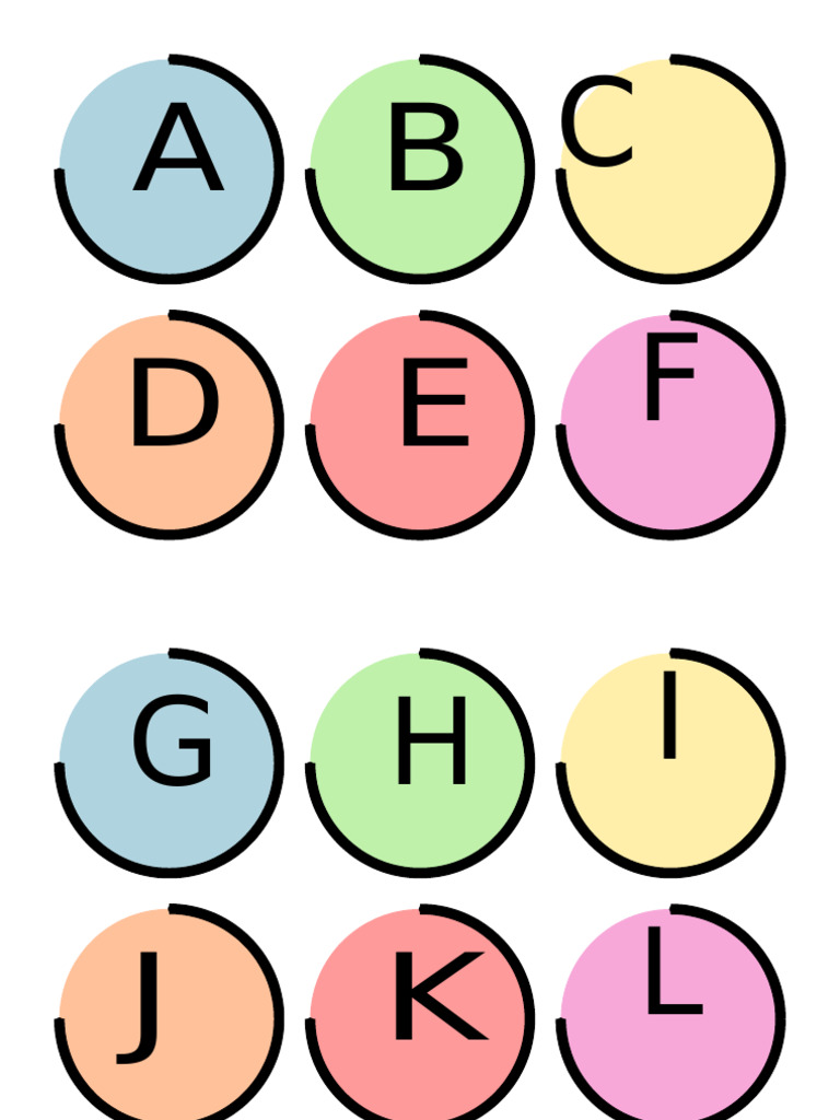 Alphabet Letters a-Z Circle Flashcards in Colorful Bold Style | PDF