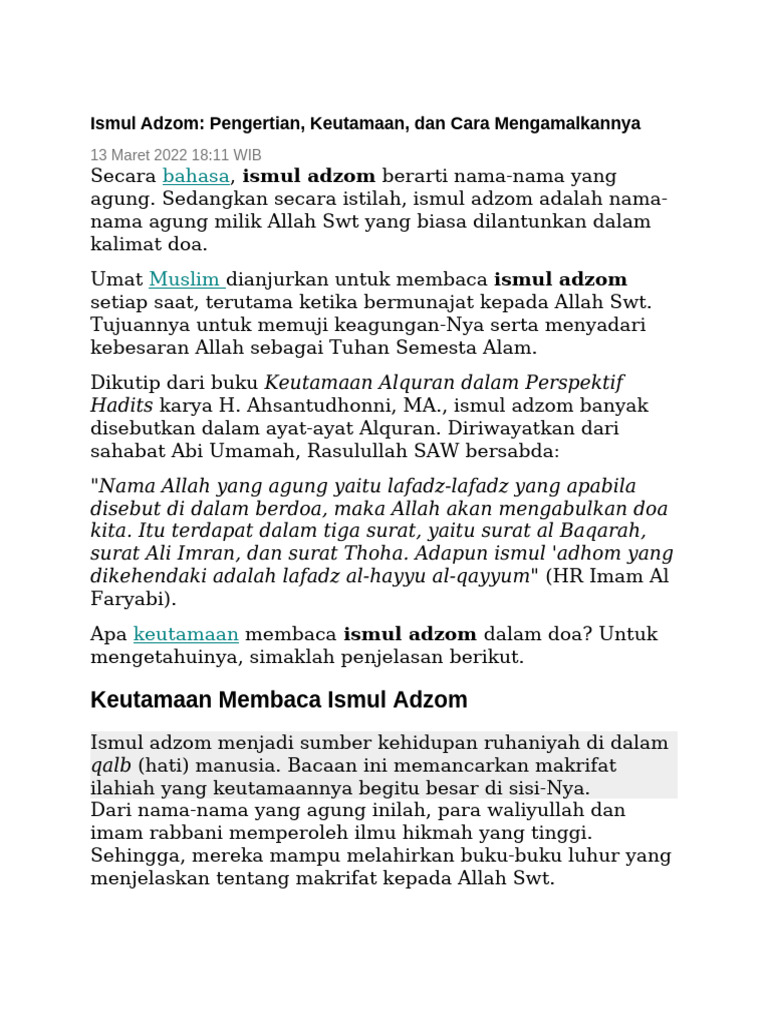 Ismul Adzom (Nama Allah Yang Agung) | PDF