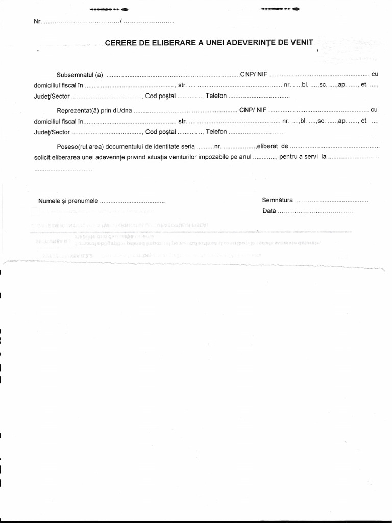 Cerere Adeverință de Venit ANAF | PDF