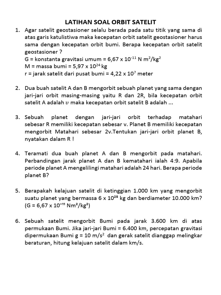 LATIHAN SOAL ORBIT SATELIT | PDF
