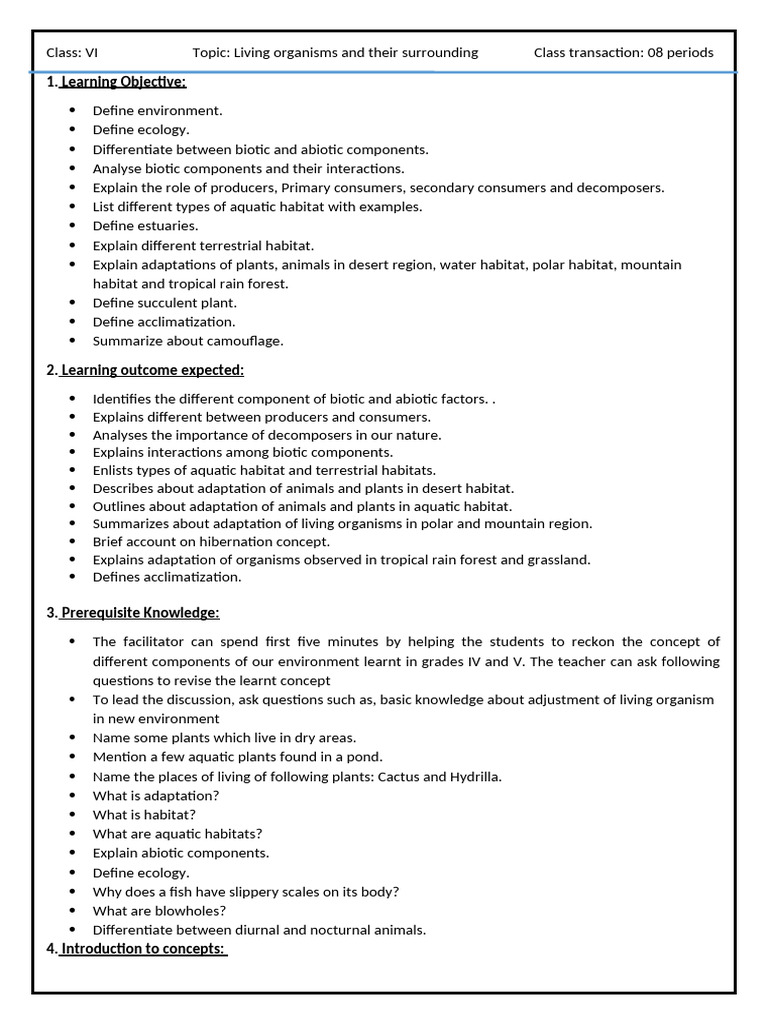 Lesson Plan VI Living Organisms and Their Surrounding-1 | PDF