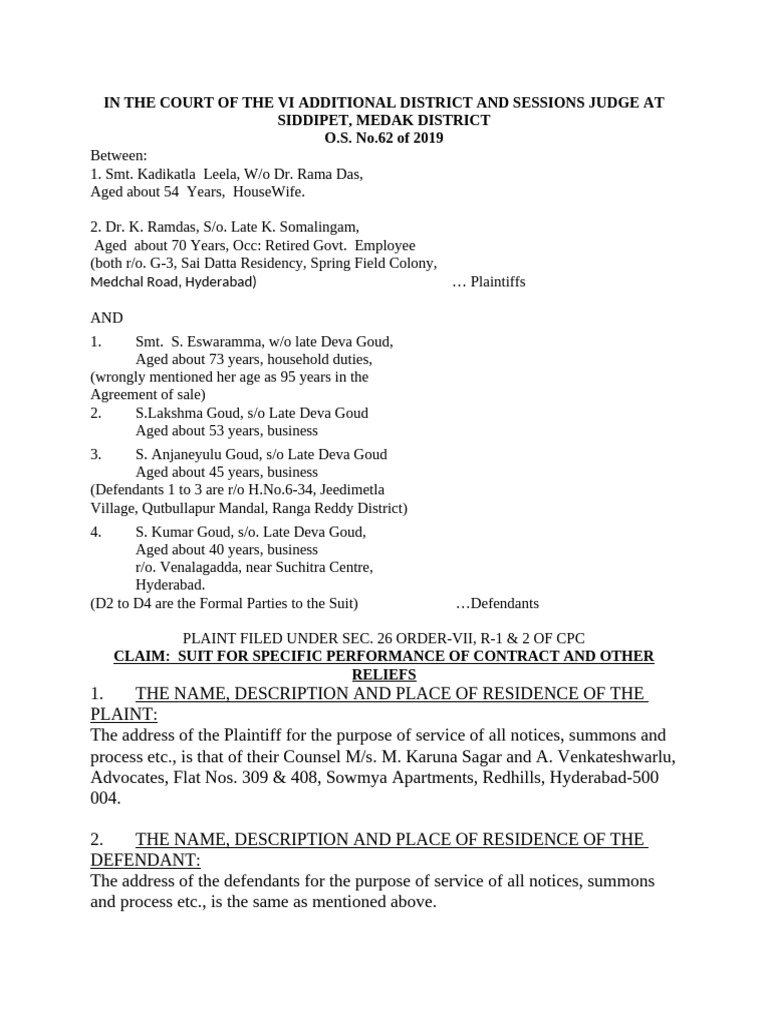 OS No 62 & WRITTEN STATEMENT - TYPED AGAIN | PDF