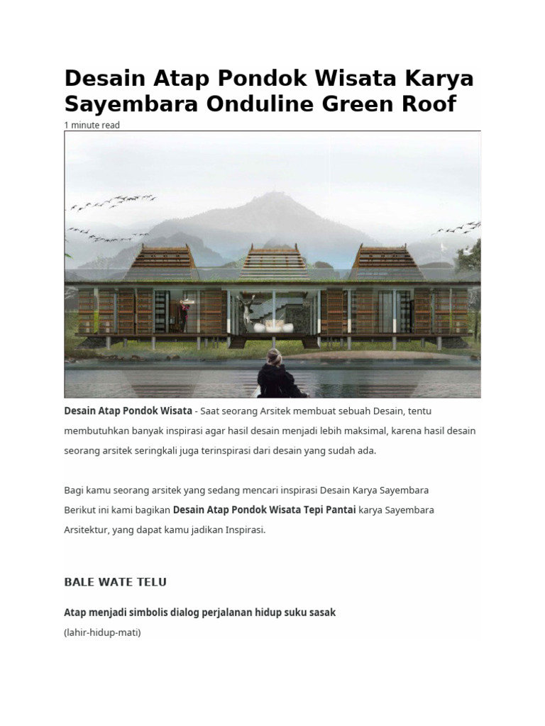 Desain Atap Pondok Wisata Karya Sayembara Onduline Green Roof | PDF
