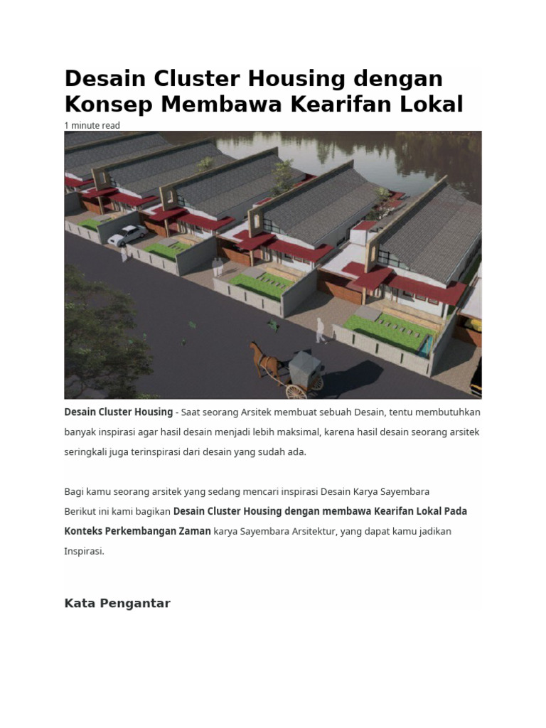 Desain Cluster Housing Dengan Konsep Membawa Kearifan Lokal | PDF