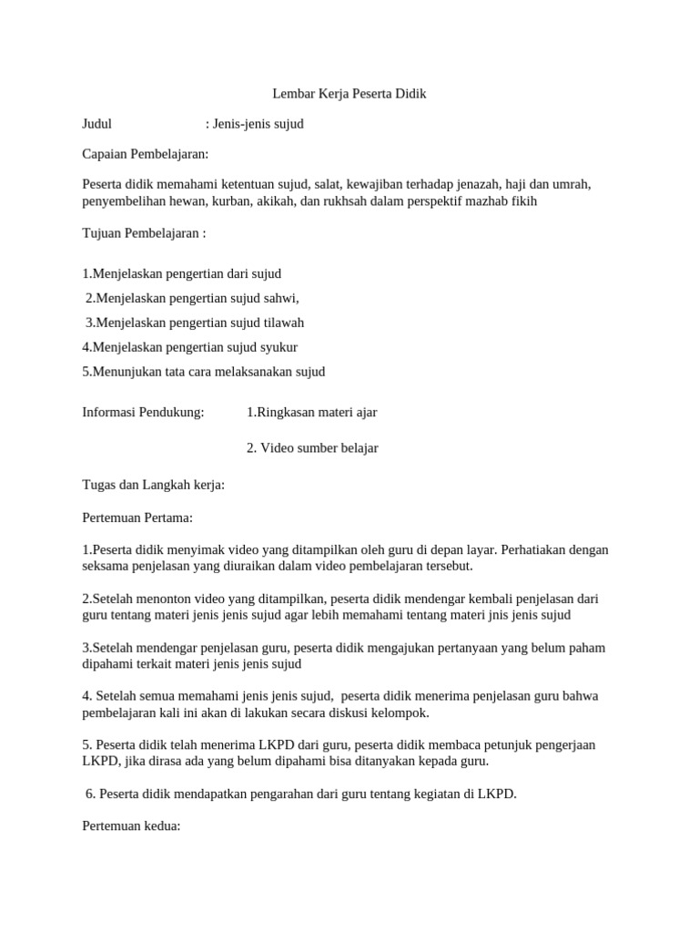 Contoh Revisi LKPD Jenis Sujud | PDF