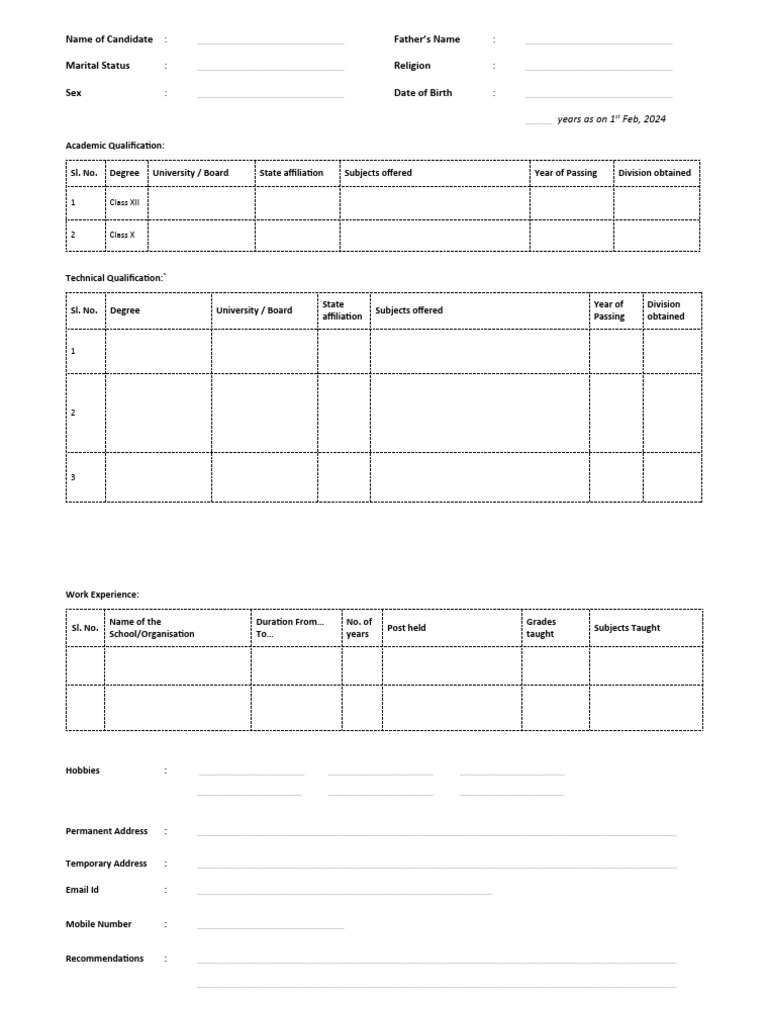 Form For Handwritten Resume/CV | PDF