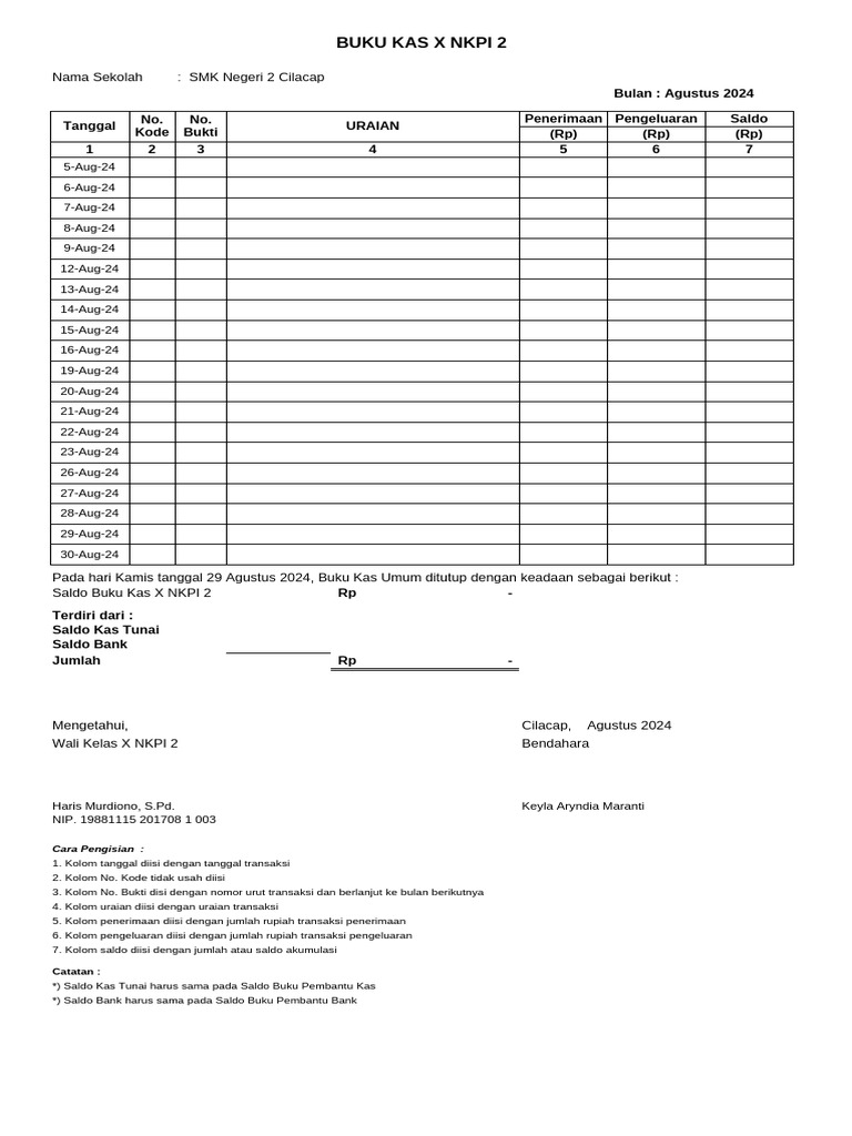 Contoh Buku Kas Umum | PDF