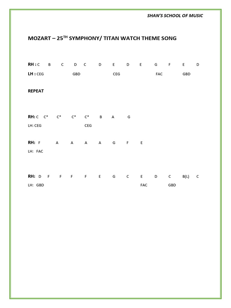 Mozart 25th Symphony Titan Watch Theme | PDF