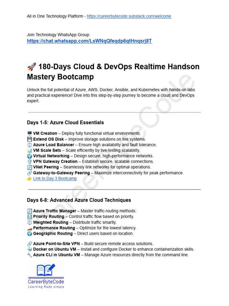 Cloud DevOps BootCamp 180 days Study Plan | PDF