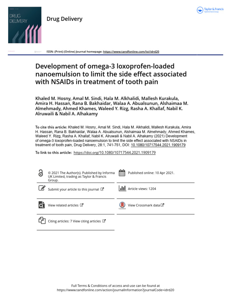 Development of Omega-3 Loxoprofen-Loaded Nanoemulsion To Limit The Side ...